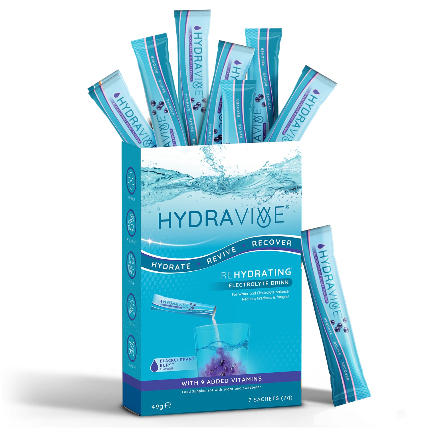 Hydravive Rapid Rehydration Electrolytes Powder - 21 Pack Blackcurrant ...