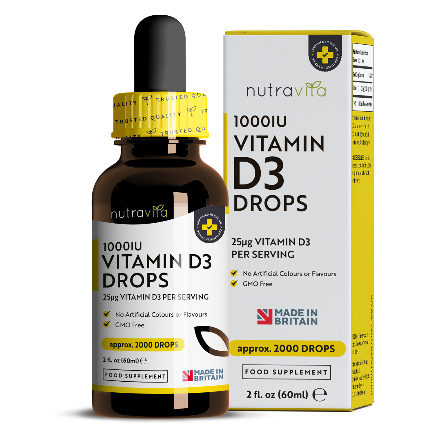 Vitamin D3 Drops 25ug (1000iu) per drop (2000 D3 Drops per Bottle ...