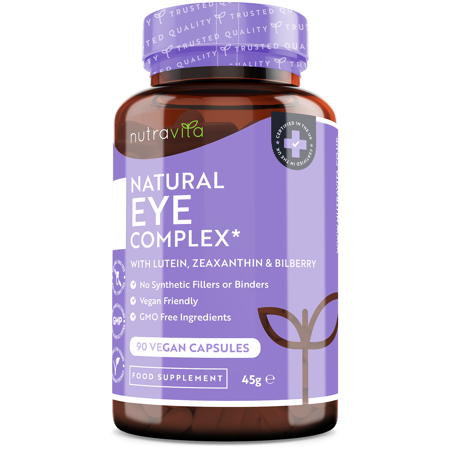 Natural Eye Complex 90 Vegan Capsules with Bilberry, Lutein & Zeaxanth ...