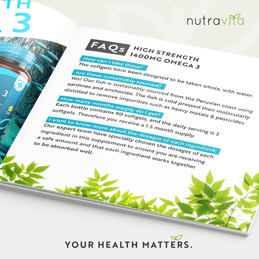 Omega 3 Softgels | High Strength 1400mg Softgels | Nutravita | Nutravita